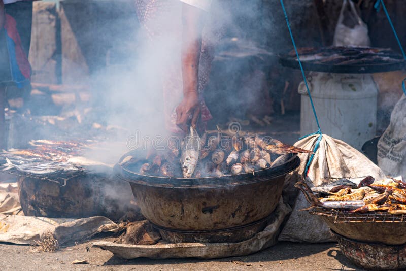 A View of the Fish Smoking Process Stock Photo - Image of burn ...