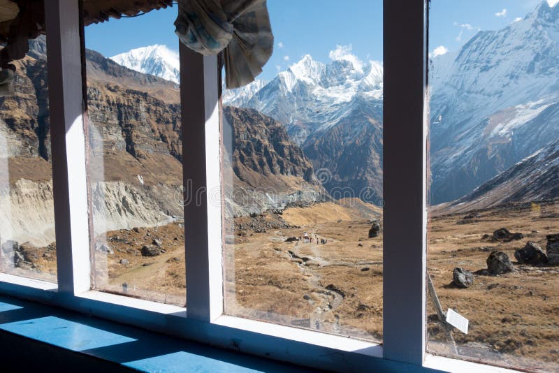 Mountain View through Windows Stock Photo - Image of annapurna, inside ...