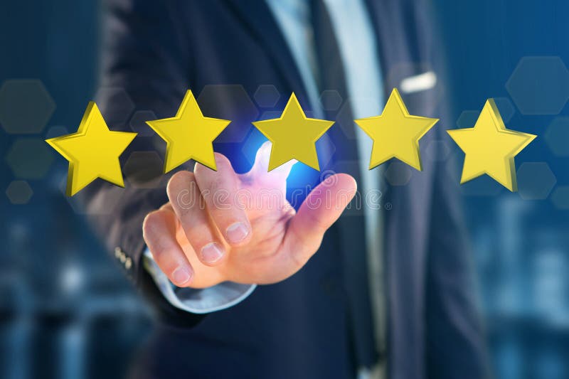 Five Yellow Stars on a Futuristic Interface - 3d Rendering Stock Image ...