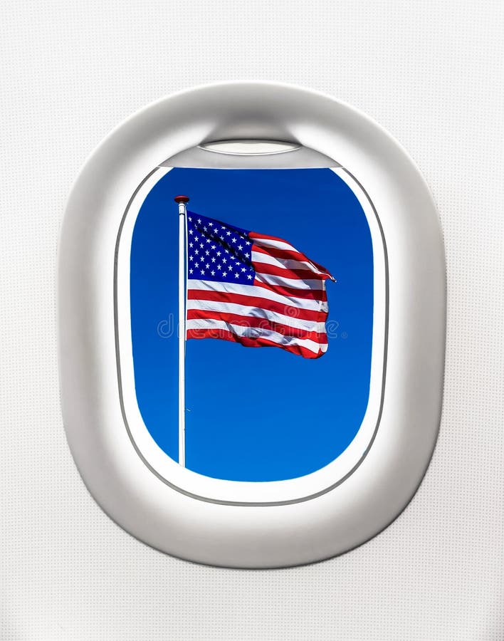 View of Flag of USA from Airplane Window Stock Photo - Image of ...