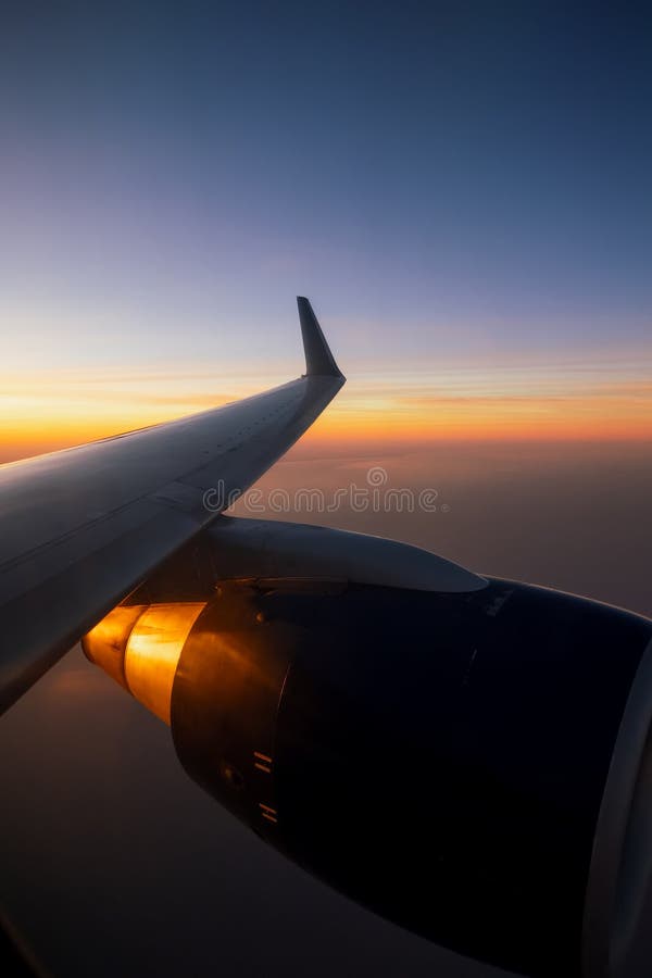 View of Flight Wing in the Air Under Evening Sun Light Stock Photo ...