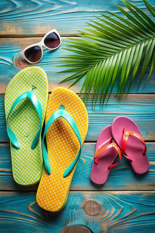 View of Flip Flops with Summer Essentials and Sunglasses Stock ...