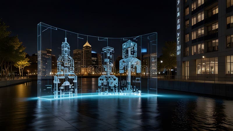Floating AI Interface with 3D Projections in an Urban Setting Stock ...