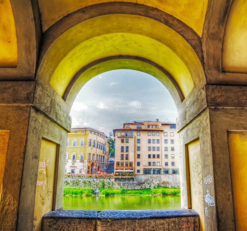 View of Florence through an Old Arch by Arno River Stock Image - Image ...