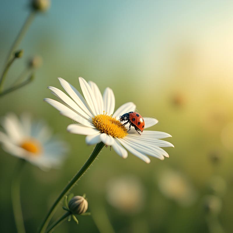 Flower meadow with ladybug stock illustration. Illustration of wildlife ...