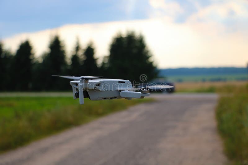 View of a Flying Drone Over the Road Stock Image - Image of house ...