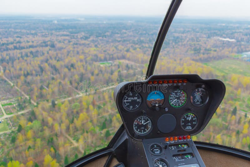 View from Flying Helicopter on Forest Landscape.Helicopter Cabin Stock ...
