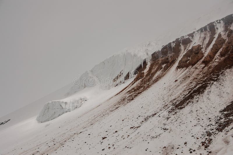 View at Foggy Mountain Sides Covered in Snow Stock Image - Image of ...