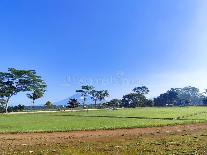 View of Football Field and Mountain Stock Image - Image of field ...