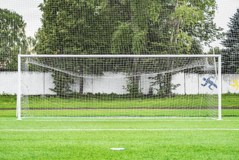 Football Gate On The Pitch With Artificial Turf At Night Stock Image ...