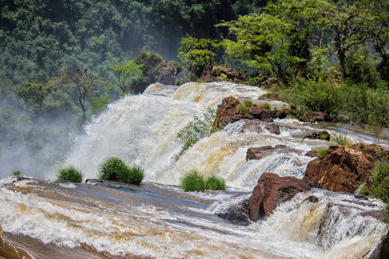 View of the Force of the Water at the Edge of a Waterfall at Iguazu ...