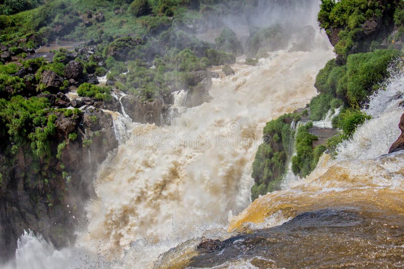 View of the Force of the Water at the Edge of a Waterfall at Iguazu ...