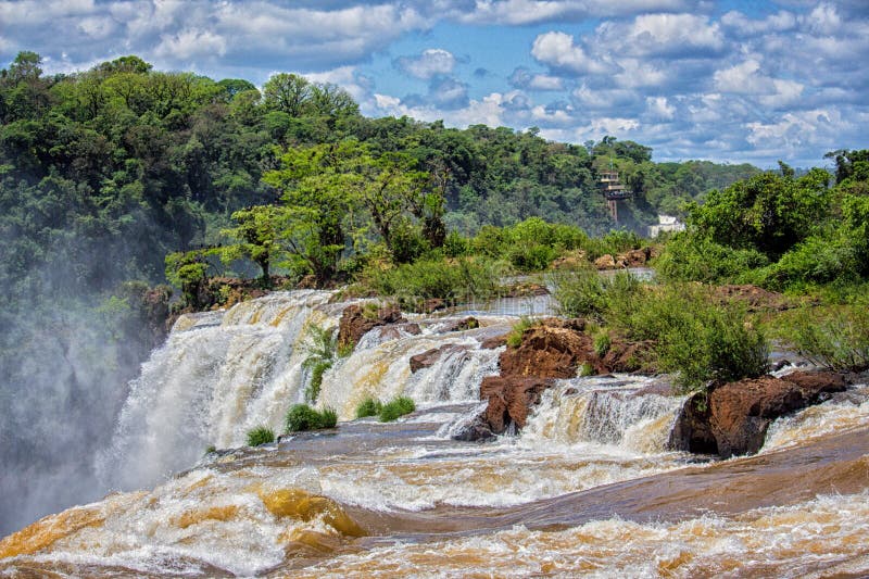 View of the Force of the Water at the Edge of a Waterfall at Iguazu ...