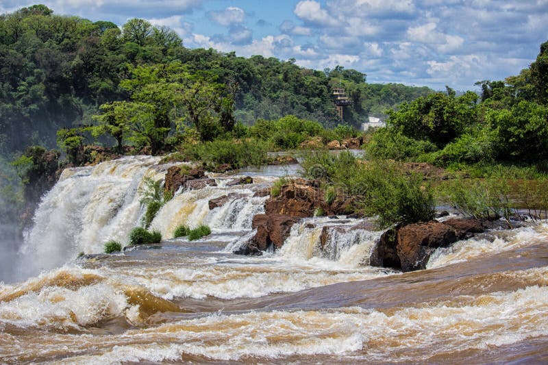 View of the Force of the Water at the Edge of a Waterfall at Iguazu ...