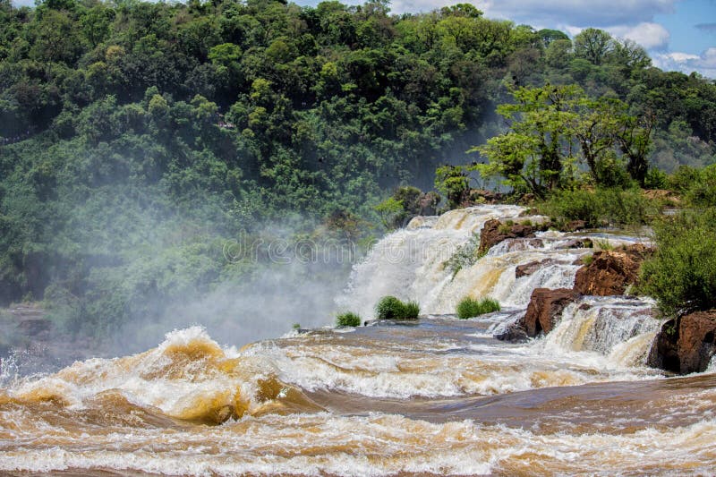 View of the Force of the Water at the Edge of a Waterfall at Iguazu ...