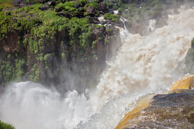 View of the Force of the Water at the Edge of a Waterfall at Iguazu ...