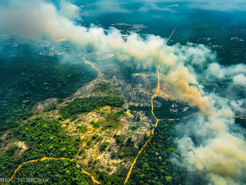 A View of a Forest Fire from the Air Stock Photo - Image of shrubs ...
