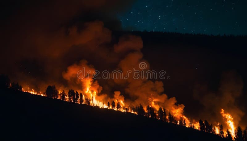 View of a Forest Fire. Artificial Intelligence. Stock Image - Image of ...