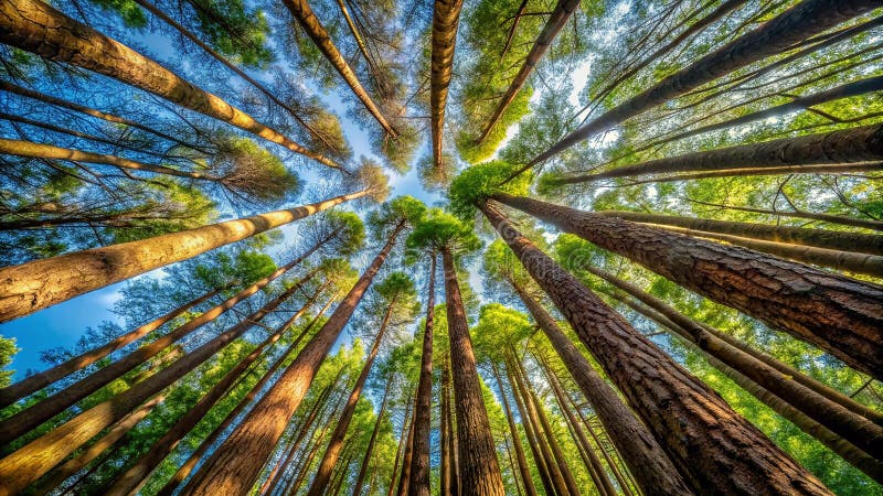 A View of the Forest Floor from Below, Looking Up at Towering Trees ...