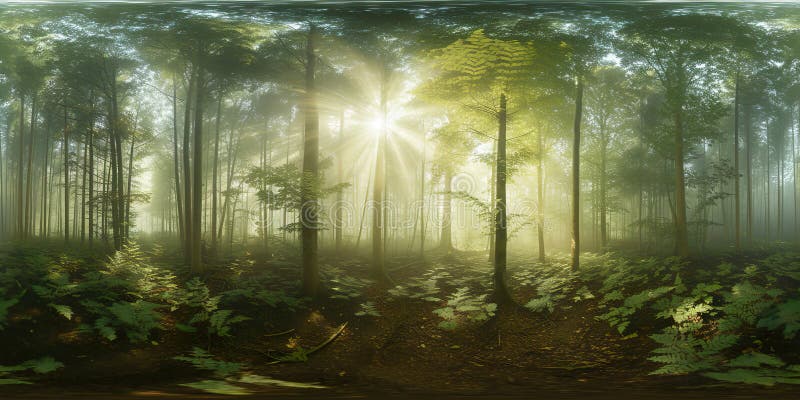 360 View of a Forest with Light Rays Stock Photo - Image of ground ...