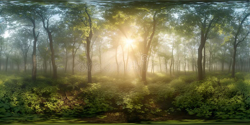 360 View of a Forest with Light Rays Stock Image - Image of mystical ...