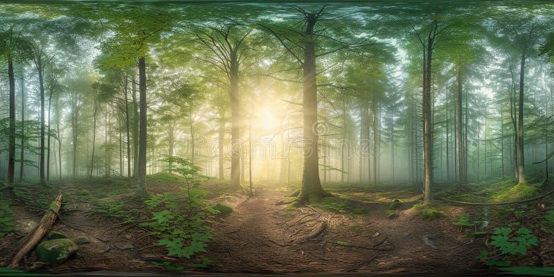 360 View of a Forest with Light Rays Stock Image - Image of foliage ...