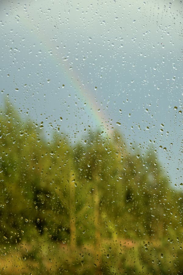 View of Forest and Rainbow through Window Stock Image - Image of blue ...