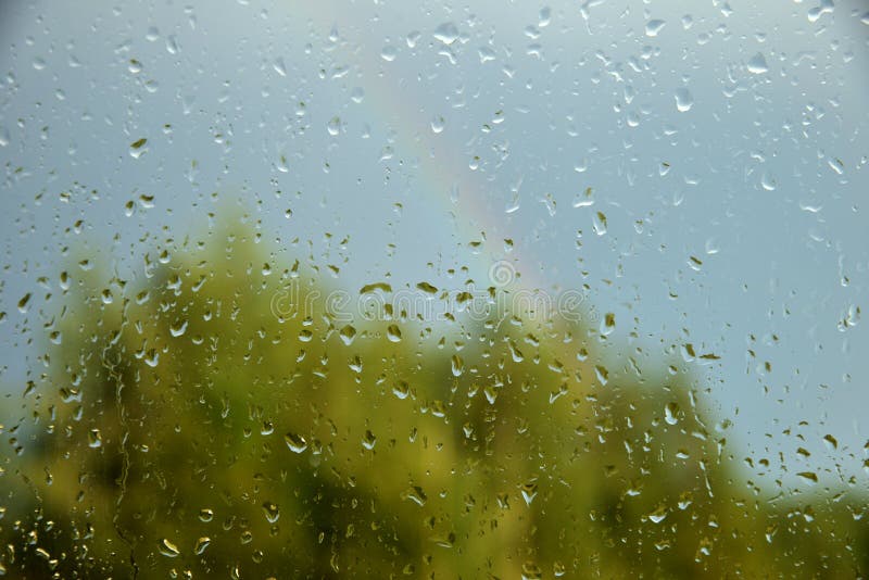 View of Forest and Rainbow through Window Stock Image - Image of blue ...
