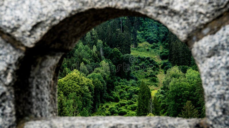 View of the Forest from the Stone Window Stock Image - Image of trees ...