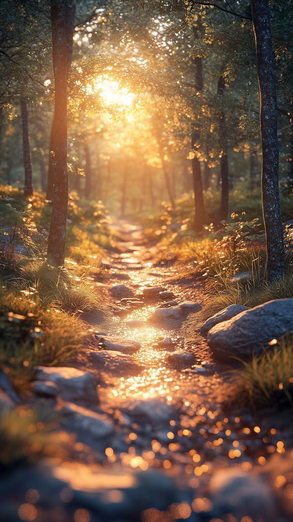 View in the Forest of Trees and Mountain Stream with Cold Water ...