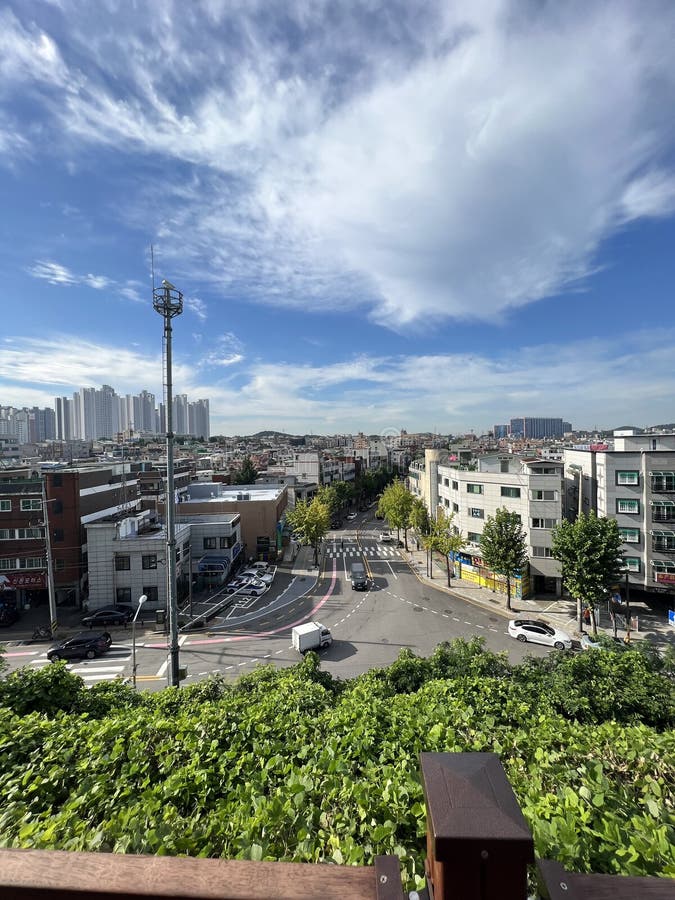 View of the Fork in the Road from the Top of the Hill City of Ansan ...