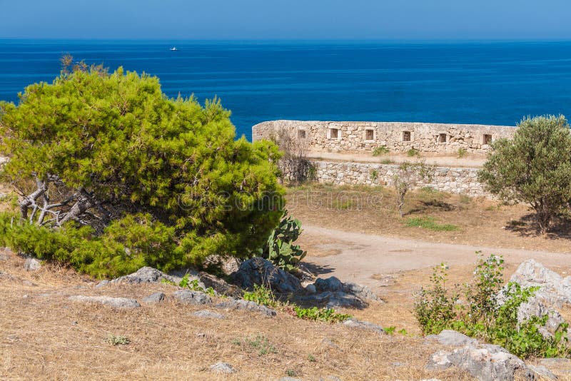 View from the Fortress of Retimno Stock Photo - Image of pine, sand ...