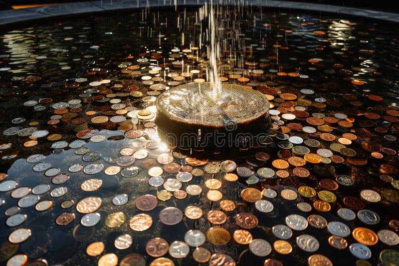 View into a Fountain with a Few Coins in the Wate Reflecting the ...