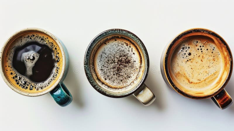View of Four Different Cups of Coffee, Each with a Unique Pattern or ...