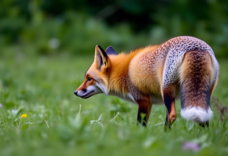 A View of a Fox in the Grass Stock Illustration - Illustration of puppy ...
