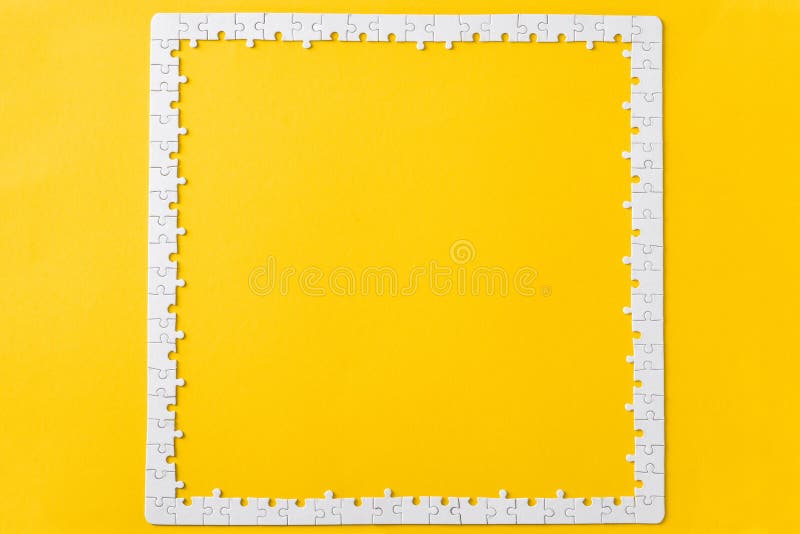 View of Frame with Connected White Jigsaw Puzzle Pieces Isolated on ...