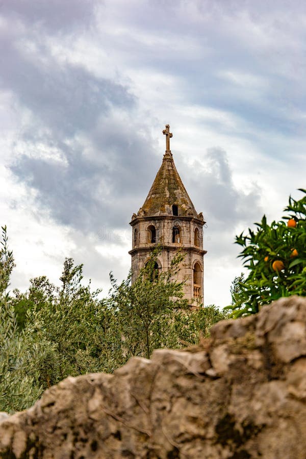 A View of the Franciscan Monastery Bell Tower in Cavtat, Croatia Stock ...