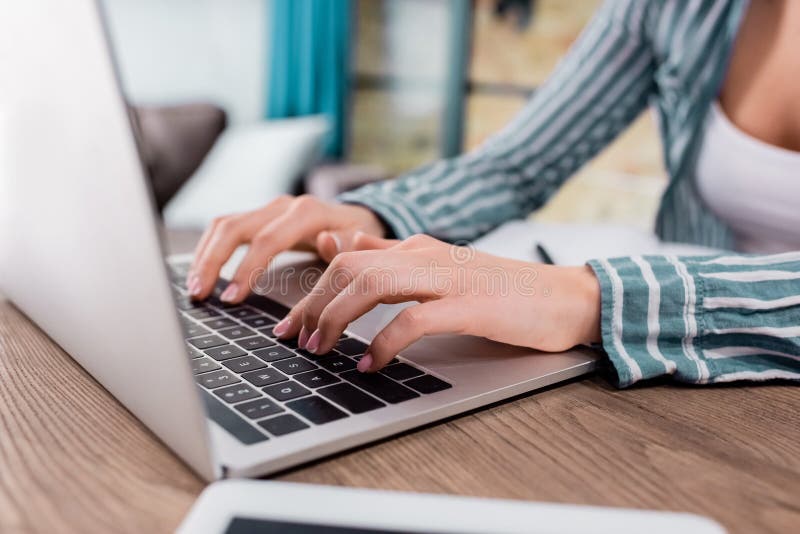 View of Freelancer Typing on Laptop Stock Photo - Image of freelance ...