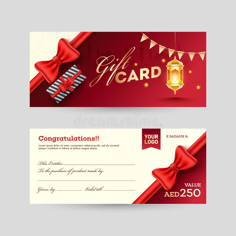 View of Front and Back Gift Card Design with Gift Box. Stock ...