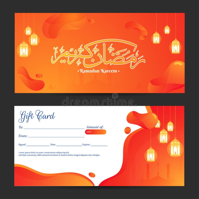 View of Front and Back Horizontal Gift Card for Ramadan Kareem. Stock ...