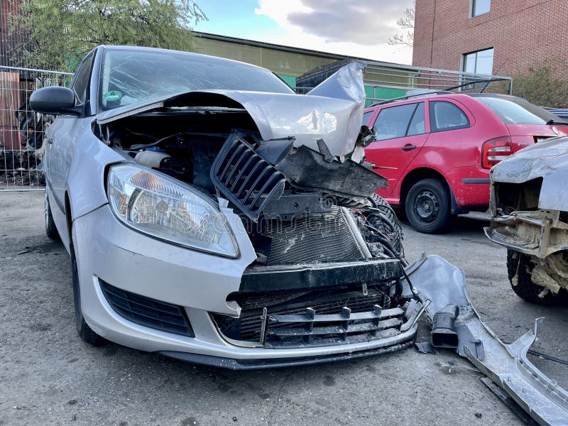View of the Front of a Car Badly Damaged during a Car Accident. in this ...