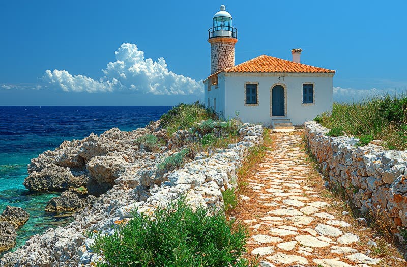 A View from the Front Reveals the Iconic Lighthouse of Mola Located on ...