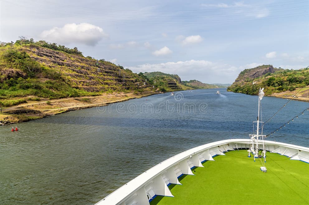 A View from the Front of a Ship Passing Approaching the Culebra Cutting ...