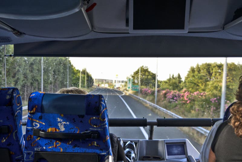 View through the Front Window of the Bus Stock Image - Image of motion ...