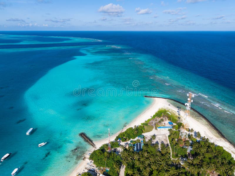 View of Fulidhoo Island in the Maldives Stock Image - Image of reef ...