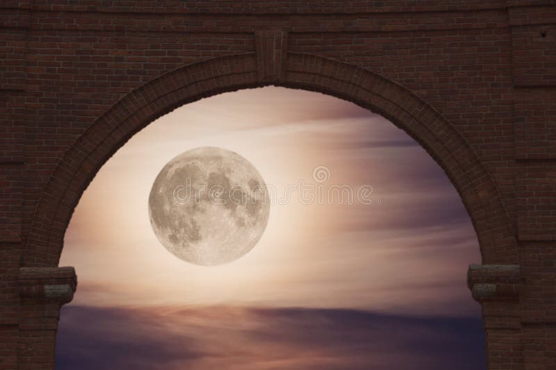 View of the Full Moon through a Brick Arch Stock Image - Image of full ...