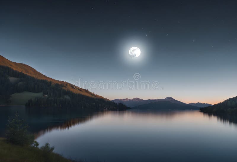 A View of a Full Moon Over a Lake Stock Photo - Image of circle ...