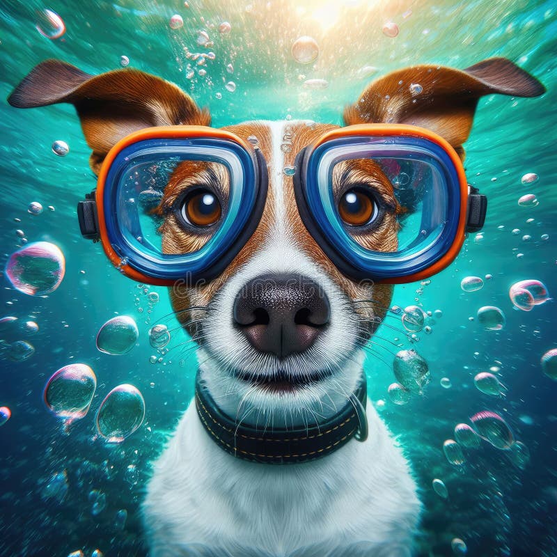 View of Funny and Cute Dog Swimming Underwater Stock Illustration ...