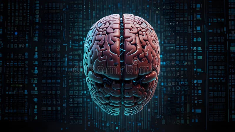 Futuristic AI Brain Surrounded by Binary Code and Digital Patterns Stock Illustration ...