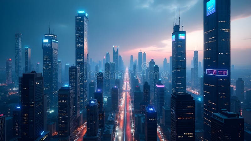 Futuristic Cityscape with Augmented Reality Elements Overlaying Real ...